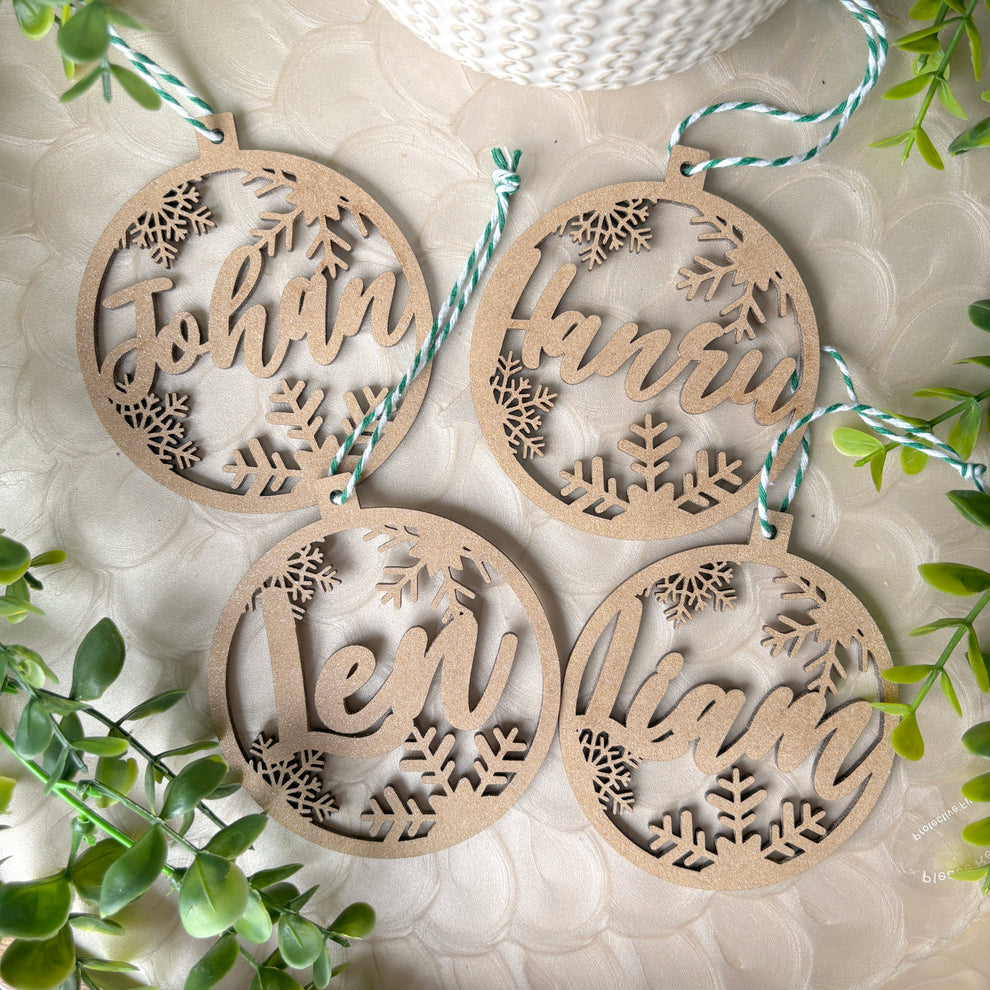 Personalised Wooden Snow Bauble with any name cut out – Hello Cool Designs